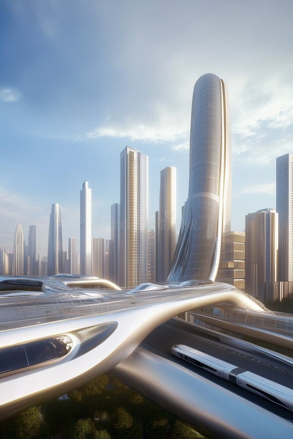 Modern Transportation Network in Metallic Silver Integrated within ...