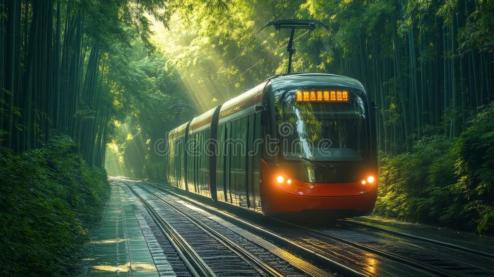 Modern Transportation System Operates Seamlessly through Lush Urban ...