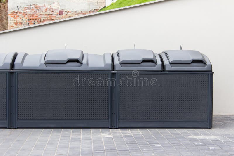 Modern Trash Garbage Collecting Containers Stock Photo - Image of ...
