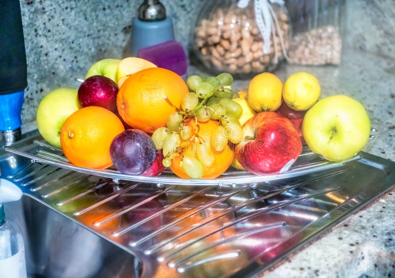 Modern Tray of Fresh Fruits in the Kitchen Stock Image - Image of ...