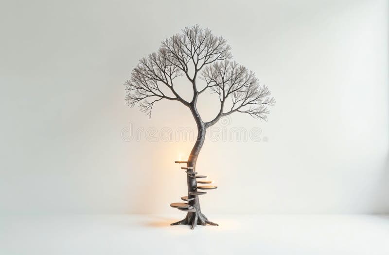 A Modern Tree Sculpture with Delicate Branches Featuring Integrated ...