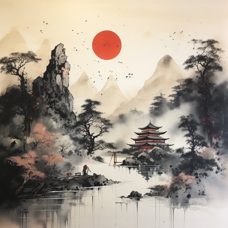 Modern Tree Sumi-e Ink Painting Stock Illustration - Illustration of ...