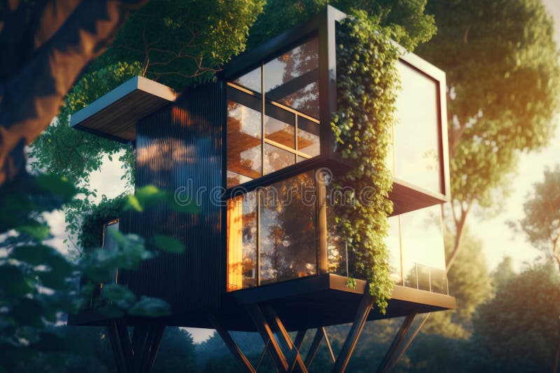 Modern Treehouse Project Created with Generative AI Technology Stock ...