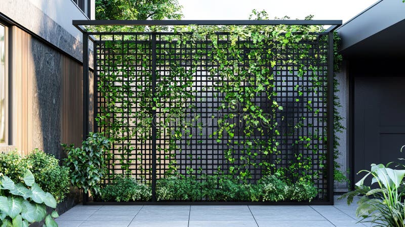 Modern Trellis Design with Climbing Plants and Sleek Wooden Frames ...