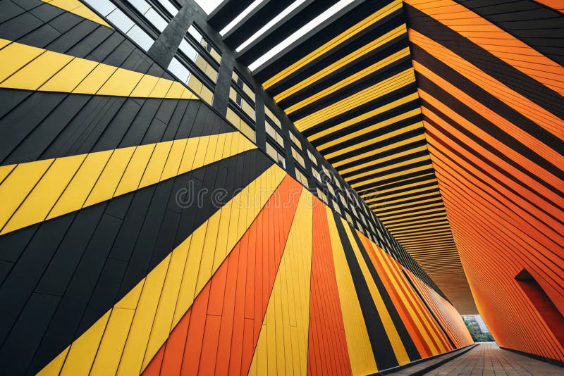 Modern Trendy Black Lines in Perspective with Yellow Orange Elements ...