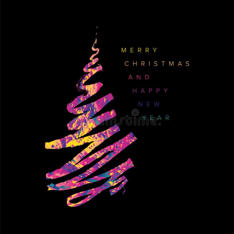 Modern Trendy Christmas Card with Doodle Line Christmas Tree Stock ...