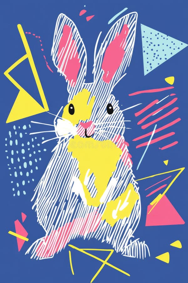 A Modern, Trendy Easter Bunny Design with Neon-colored Strokes and ...