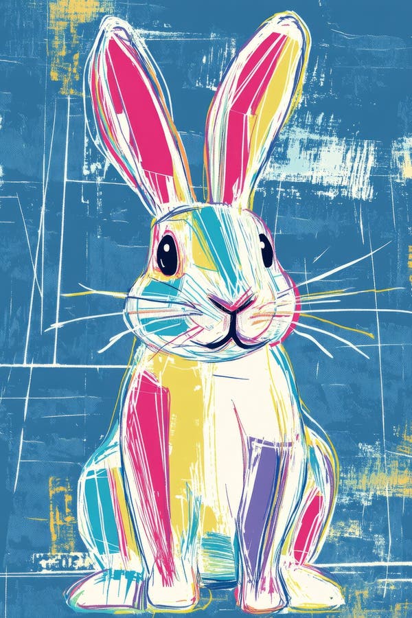 A Modern, Trendy Easter Bunny Design with Neon-colored Strokes and ...