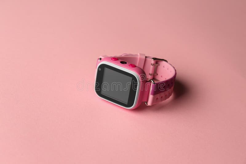 Modern Trendy Smart Watch for Kids on Pink Background Stock Image ...
