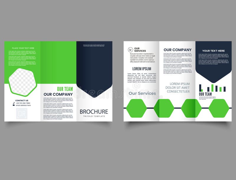 Modern Tri-fold Brochure Template in Green and Black with Random ...