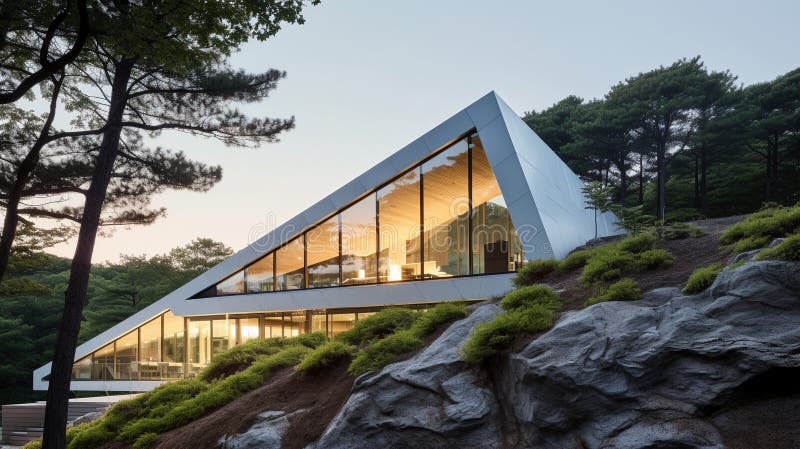 Modern Triangle House Hillside Evergreen Ai Generated Background Image ...