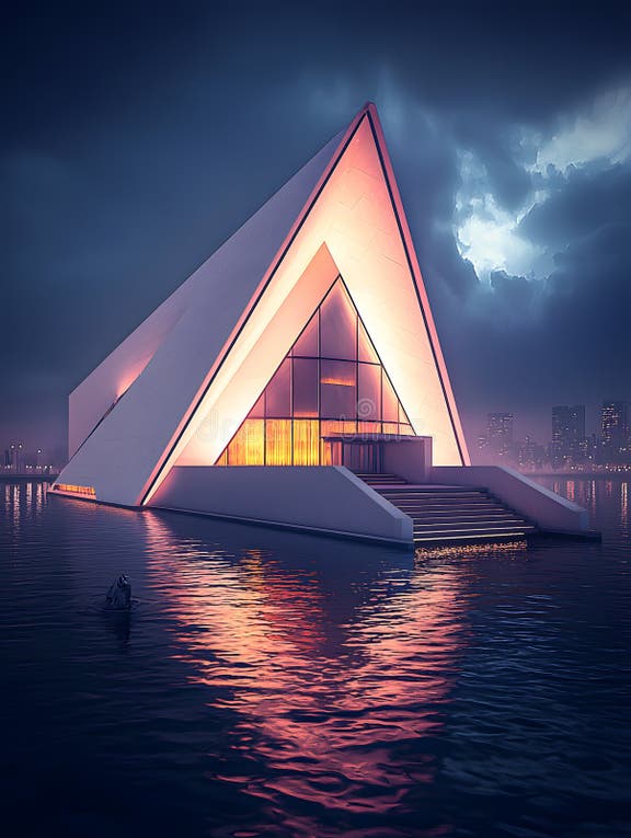 Modern Triangular Architecture Reflecting in Water Stock Image - Image ...