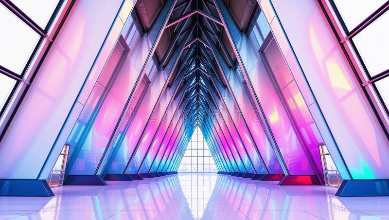Modern Triangular Architecture with Vibrant Purple and Blue Lighting ...