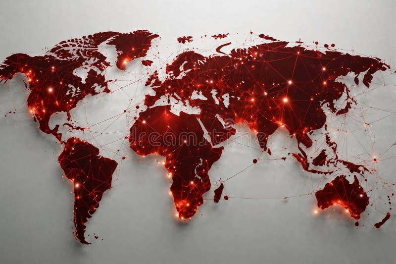 Modern Triangular Red World Map with Abstract Network Stock Photo ...