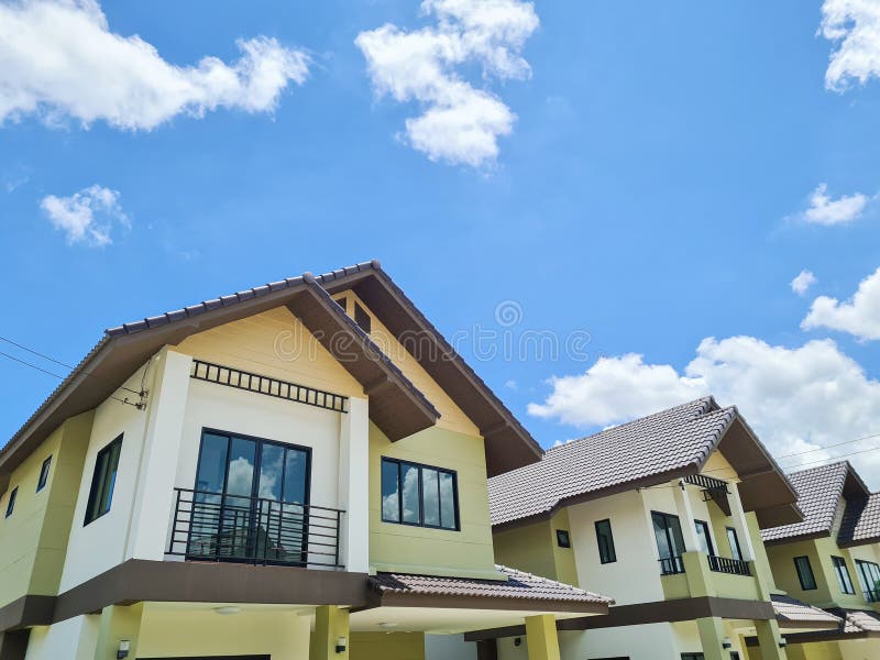 Modern Triangular Roof and Bright Blue Sky Stock Image - Image of ...