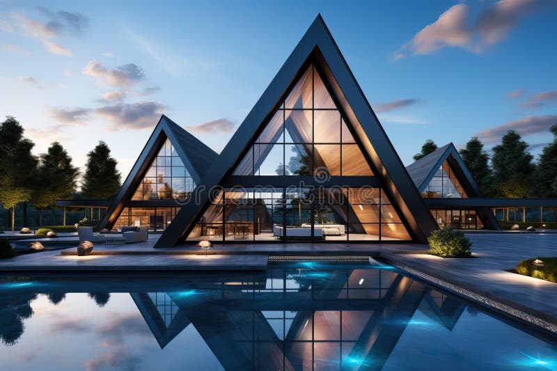 Modern Triangular-shaped House with an Outdoor Swimming Pool in the ...