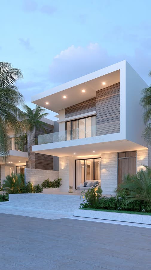 Modern Tropical House Exterior with Palms and Minimalist Design ...