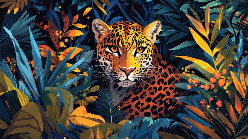 A Modern Tropical Jungle Illustration Pattern Featuring Leopards ...