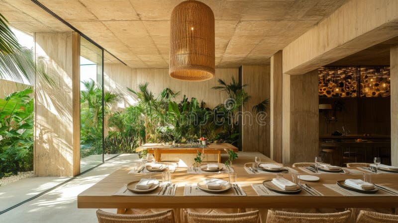 Modern Tropical Restaurant Interior Design with Natural Light Stock ...