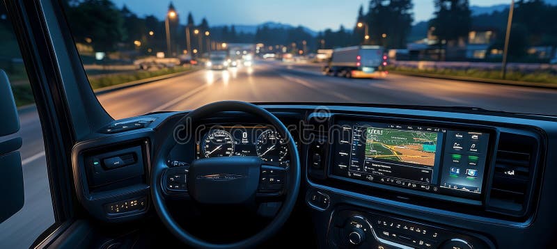 Modern Truck Dashboard with Navigation System, Comfortable Steering ...