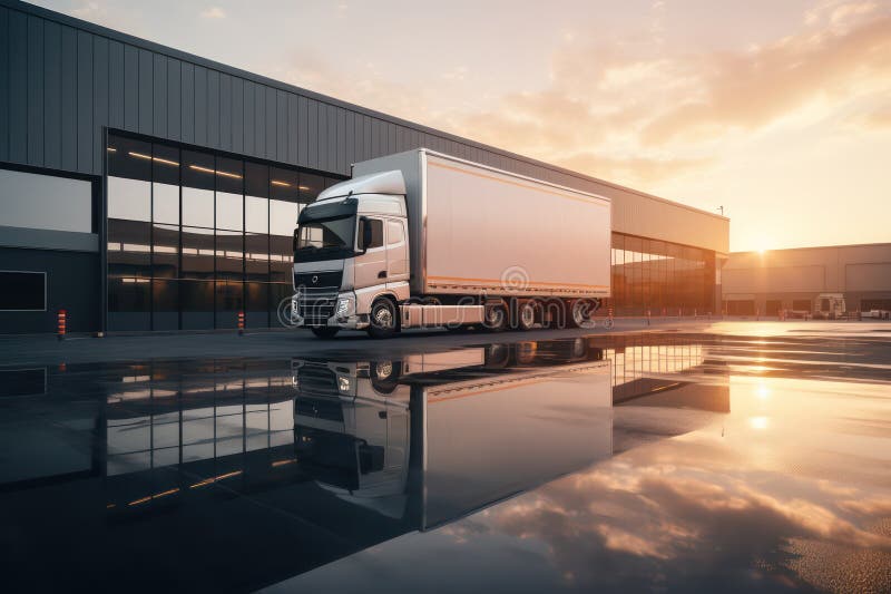 A Modern Truck is Filled with Shipping Boxes in a Warehouse Bay ...