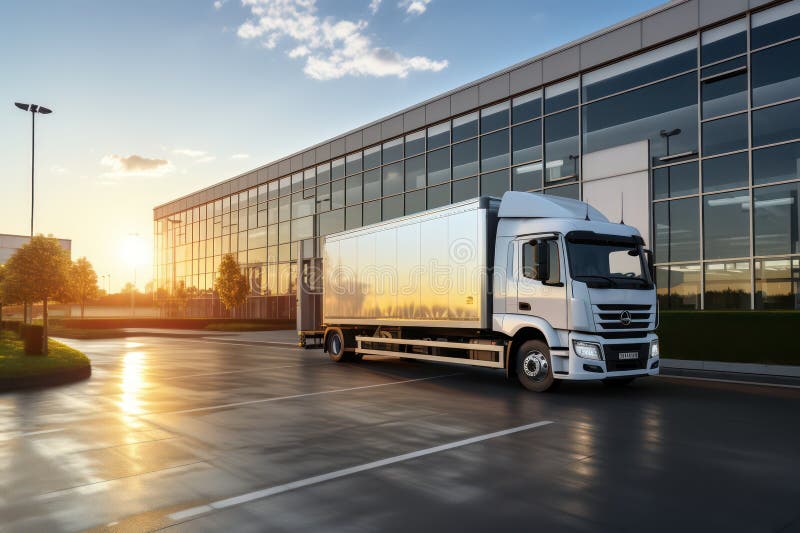 A Modern Truck is Filled with Shipping Boxes in a Warehouse Bay ...