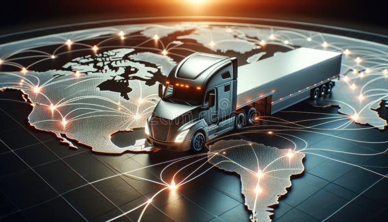 A Modern Truck Placed on Map Network of Connections.global Trans Stock ...
