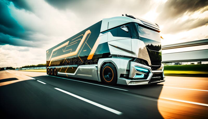 Modern Truck Run in Highway at Sunset, Illustration Ai Generative Stock ...