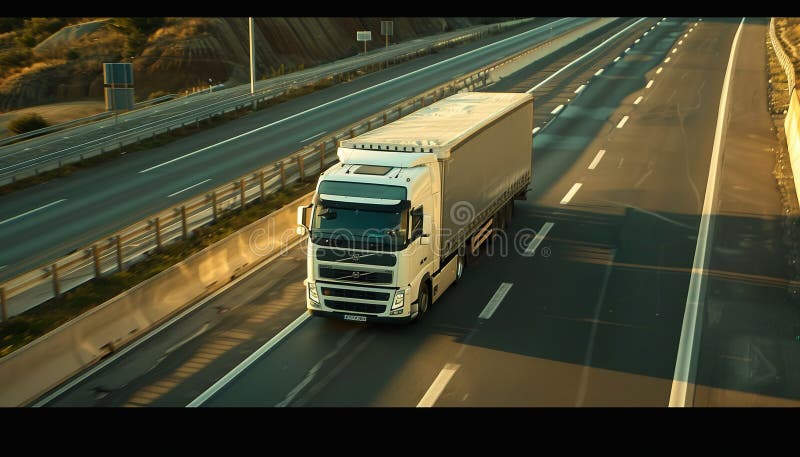Modern Truck Speeding on Freeway Highway in Motion Stock Illustration ...