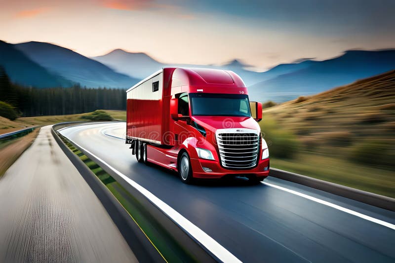 Modern Truck Speeding on Freeway Highway in Motion. Generative AI Stock ... Modern Truck Speeding on Freeway Highway in Motion. Generative AI Stock ...