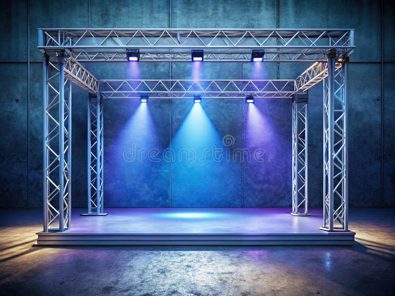 Modern Truss Stage 3D Render Empty Platform on Gray Concrete for Events ...