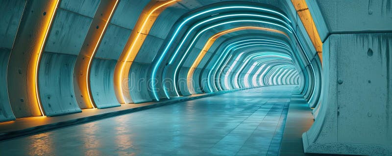 Modern Tunnel with Smooth Digital Textures Illuminated by Subtle Cool ...