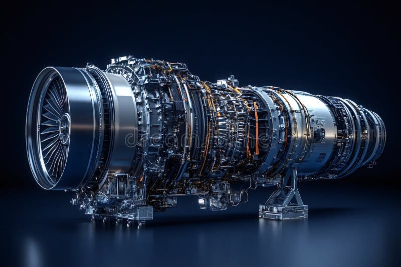 Modern Turbofan Engine Demonstrating Advanced Technology on Dark Blue ...