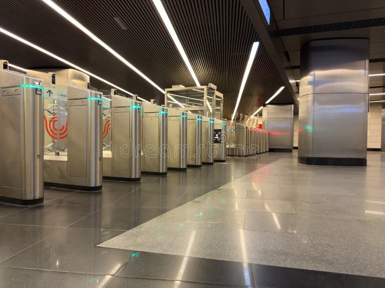 Modern Turnstile Gate System with Illuminated Access Indicators at ...
