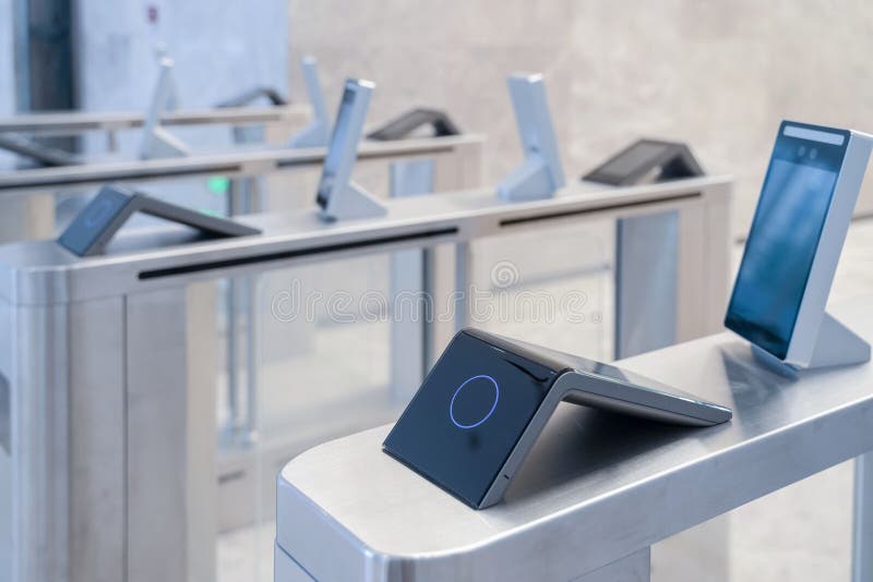Modern Turnstile System with Digital Screens. Stock Photo - Image of ...