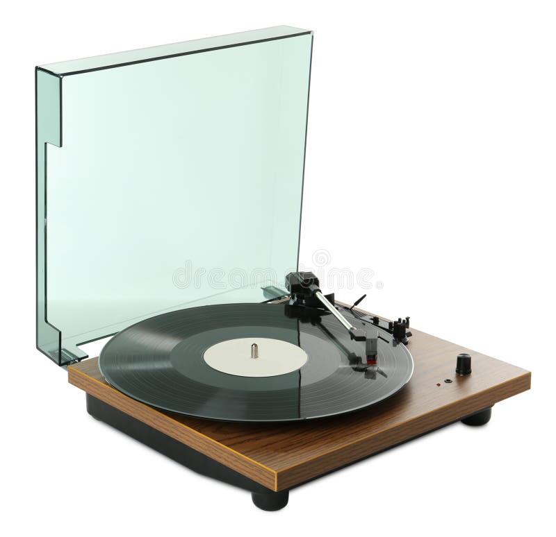 Modern Turntable with Vinyl Record Isolated on White Stock Image ...