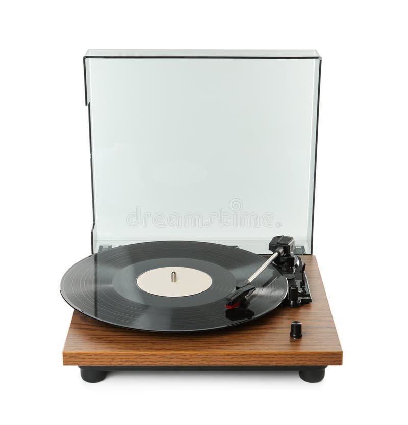 Modern Turntable with Vinyl Record Isolated on White Stock Photo ...