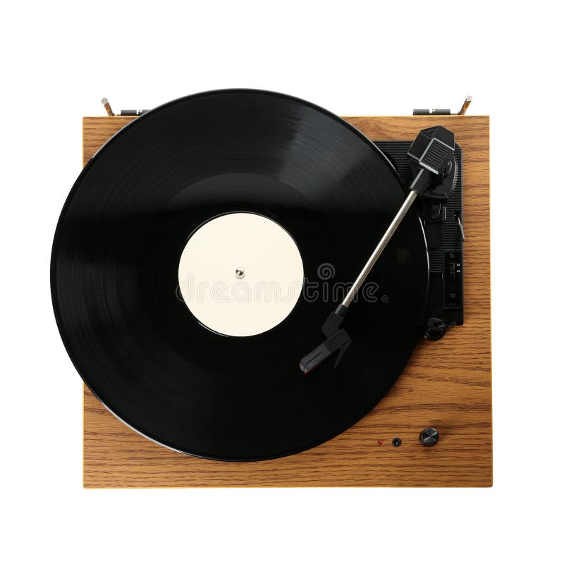 Modern Turntable with Vinyl Record Isolated on White, Top View Stock ...