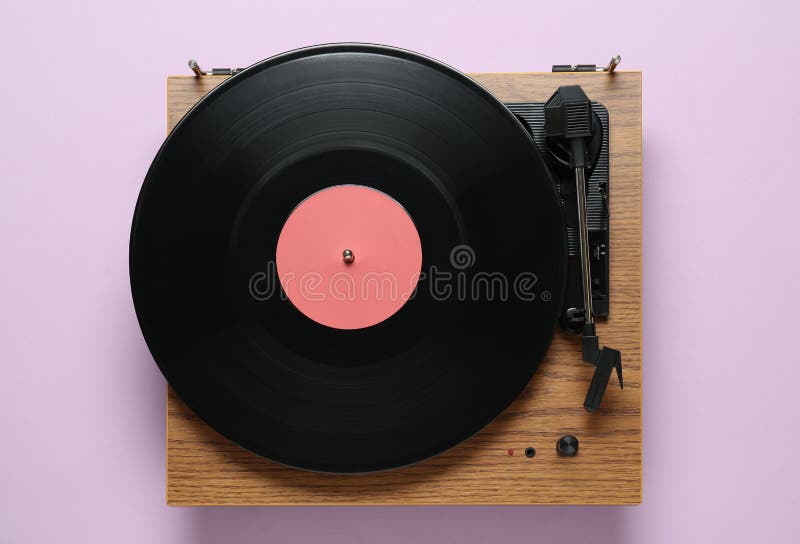 Modern Turntable with Vinyl Record on Light Background, Top View Stock ...