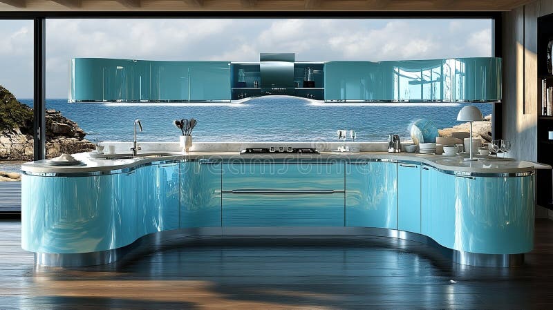 Modern Turquoise Kitchen Ocean View Luxury Home Design Stock Photos ...