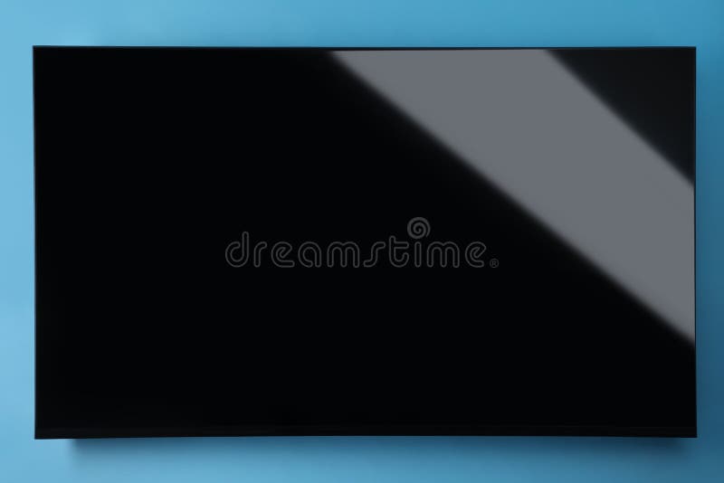 Modern TV with Blank Wide Screen on Light Blue Background Stock Image ...
