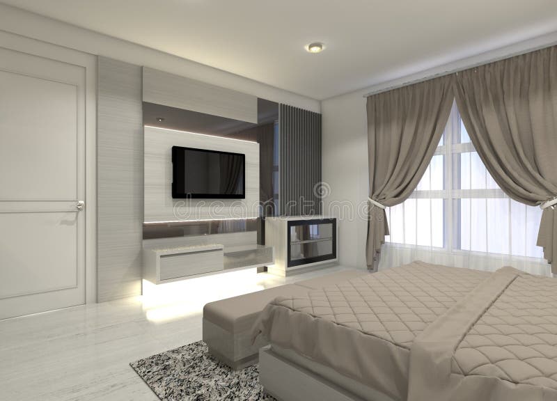 Modern TV Cabinet Design for Interior Master Bedroom Stock Illustration ...