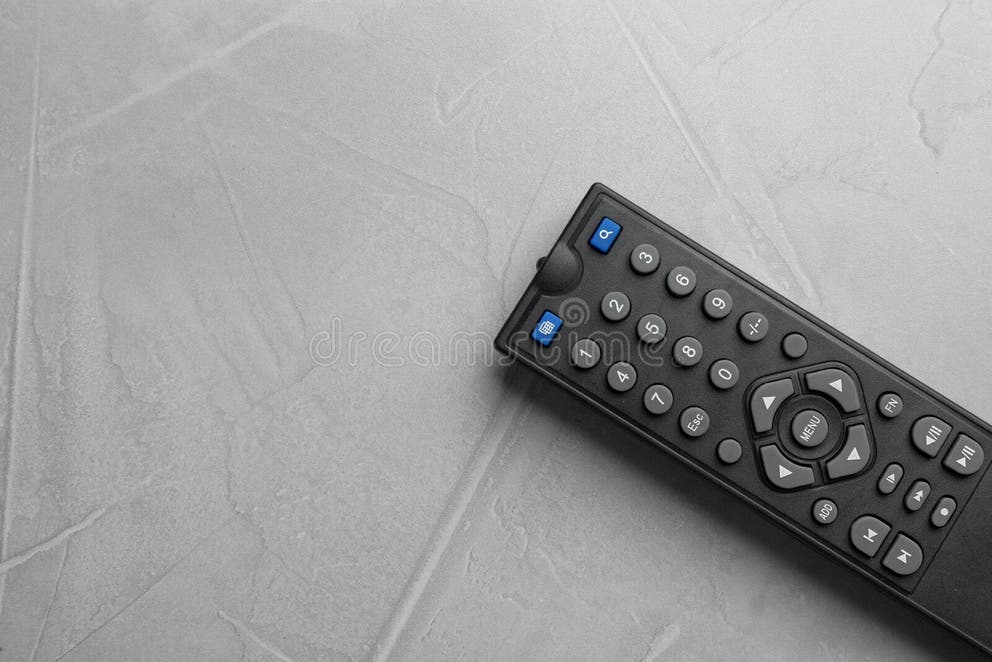 Modern Tv Remote Control on Grey Table, Top View. Space for Text Stock ...