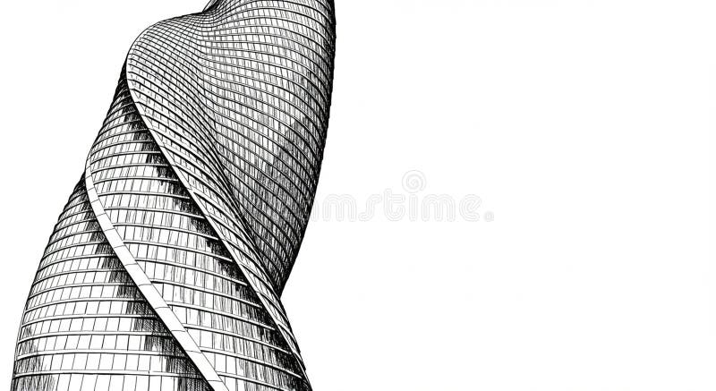 A Modern, Twisted Skyscraper Featuring a Helical Design, with Numerous ...