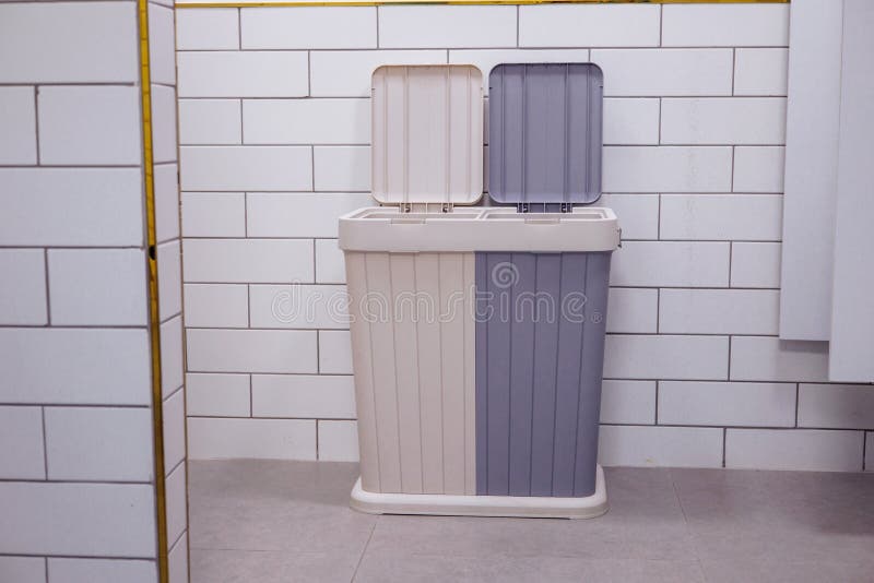 Modern Two Compartment Waste Bin Contemporary Kitchen Setting Stock ...