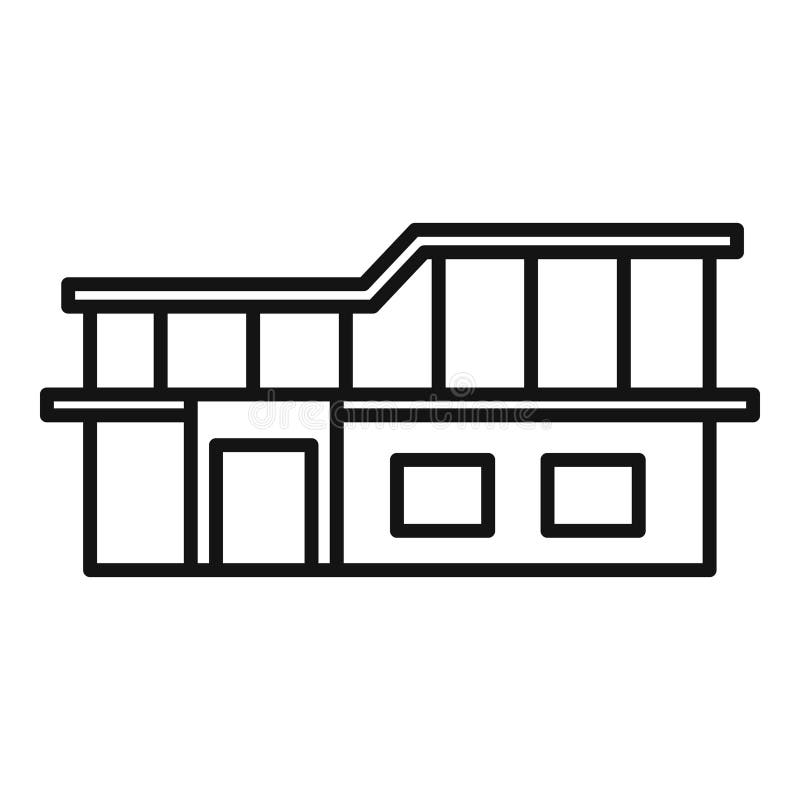 Modern Two Storey House with Balcony and Big Windows Line Icon Stock ...