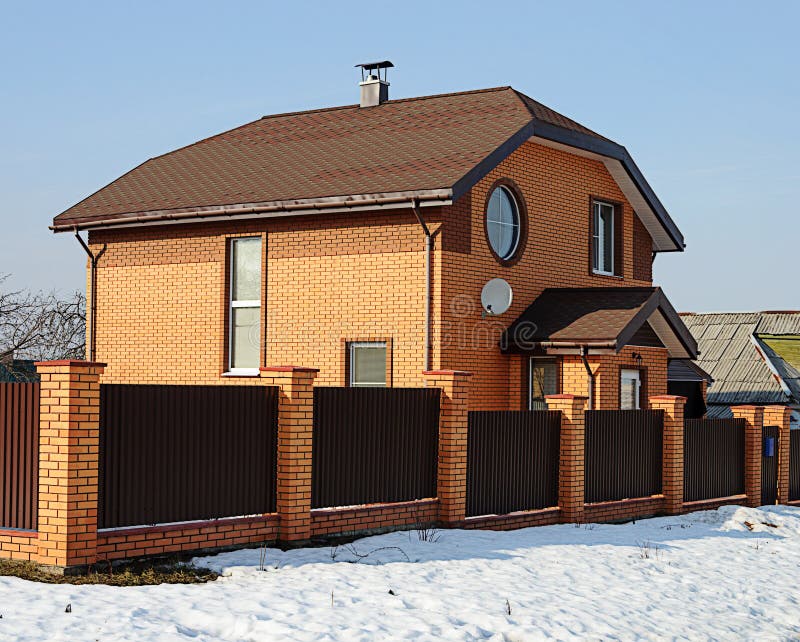 Modern Two-storey Red Brick Cottage Stock Photo - Image of outdoor ...