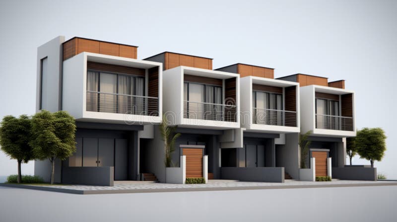 Modern Two Storey Terrace House. Generative Ai Stock Illustration ...