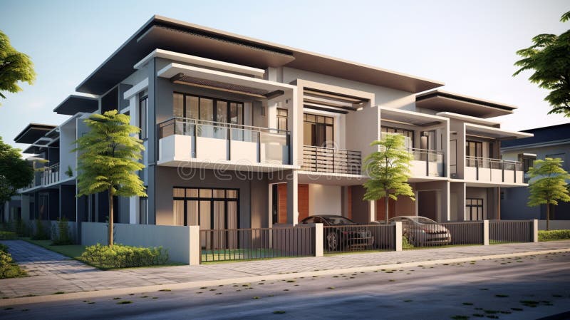 Modern Two Storey Terrace House. Generative Ai Stock Illustration ...