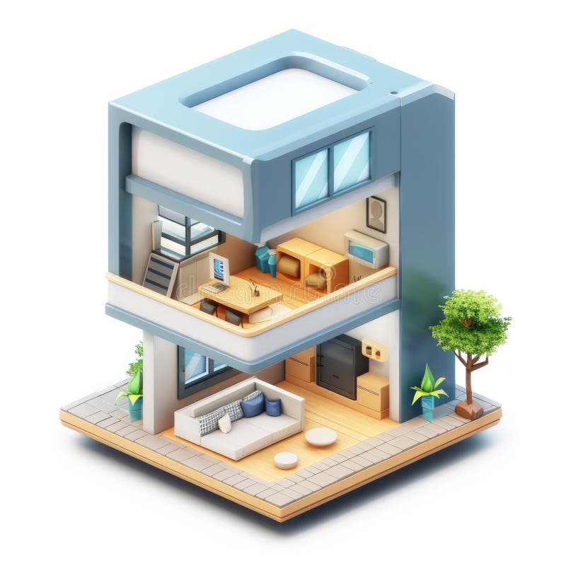 Modern House Isometric Design: Cozy Interior and Exterior Views Stock ...